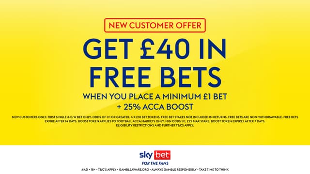 Get £40 in Free Bets + 25% Acca Boost with Sky Bet's New Customer Offer ...